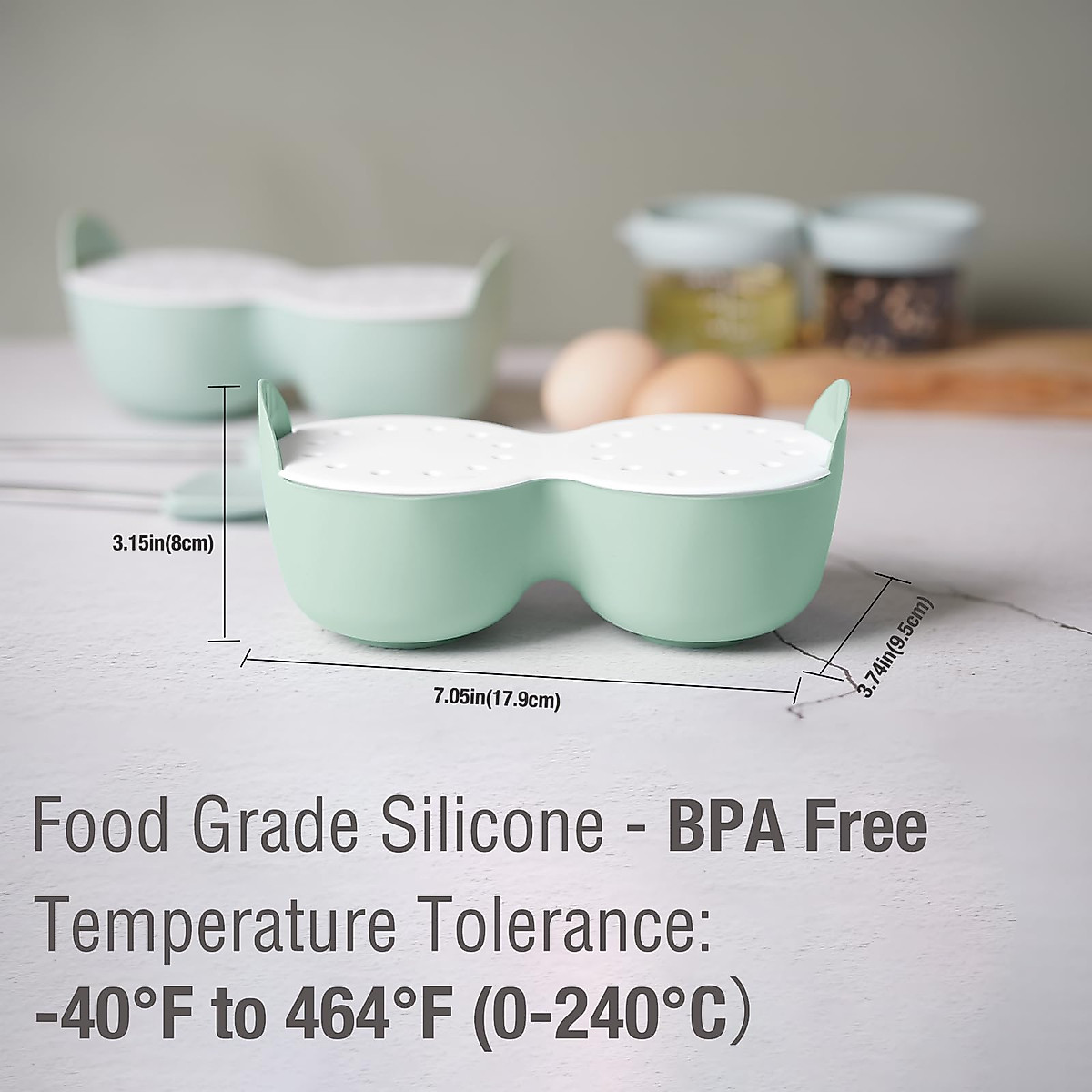 Microwave Egg Poacher, 2 Cavity Silicone Poached Egg Cooker with Lid and Handle for Microwave, Instant Pot and Stovetop, Egg Poacher Cups Kitchen Cooking Tools Dishwasher Safe Pack of 4 (Green)