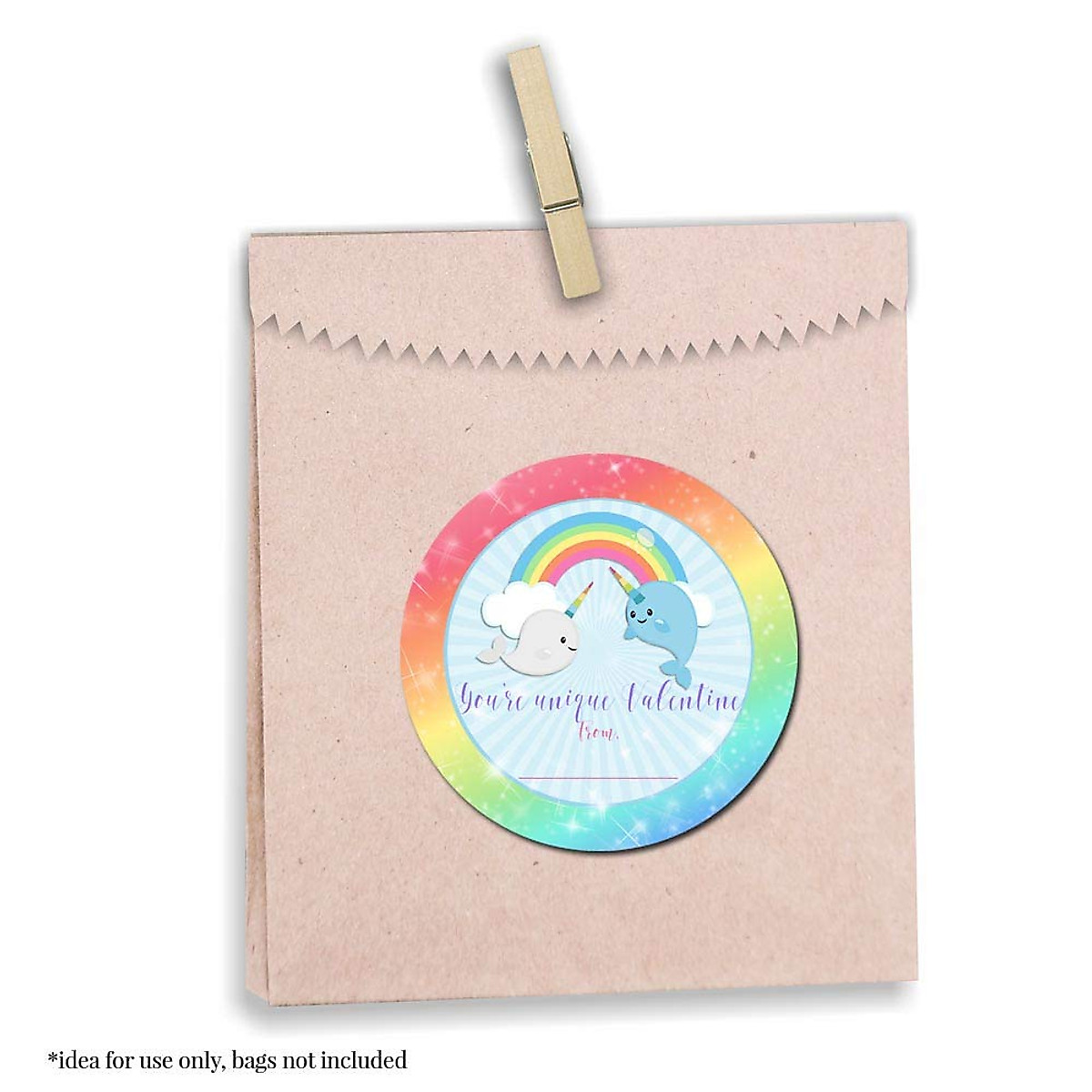 Narwhal Unicorn of The Sea Valentine Party Favor Sticker Labels for Girls, 40 2" Party Circle Stickers by AmandaCreation, Great for Classroom Valentines, Envelope Seals, Gifts & Treats