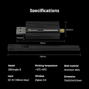 SONOFF Zigbee 3.0 USB Dongle Plus-E Gateway, Universal Zigbee USB Gateway with Antenna for Home Assistant, Open HAB, Zigbee2MQTT etc, Wireless Zigbee 3.0 USB Adapter