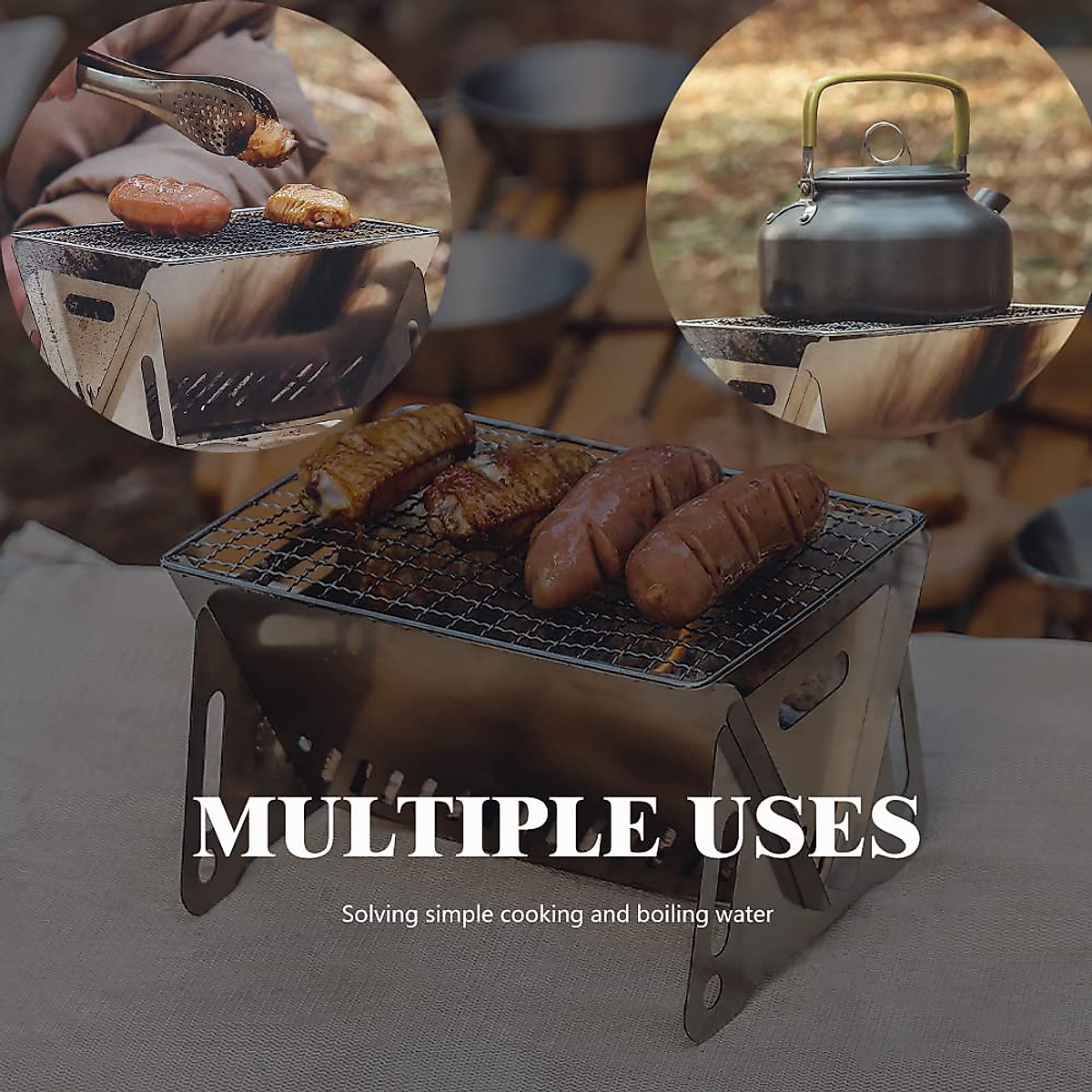 Pureasy Portable Camping grill,portable fire pit for camping,Outdoor campfire grill cooking for picnics fire pit,Stainless steel Assemblable Removable stove with grill mesh