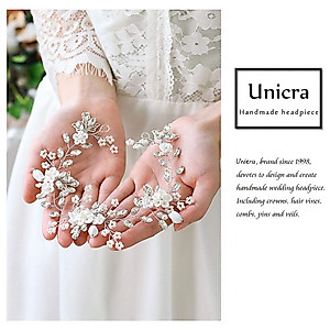 Unicra Bride Flower Wedding Hair Vine Pearls Bridal Hair Piece Crystal Hair Accessories for Women and Girls (Silver)