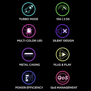 D-Link 6-Port 10Gb & 2.5Gb Unmanaged Gaming Switch with 1 x 10G, 5 x 2.5G - Multi-Gig, Network, Fanless, Plug & Play, Colored Indicator (DMS-106XT)