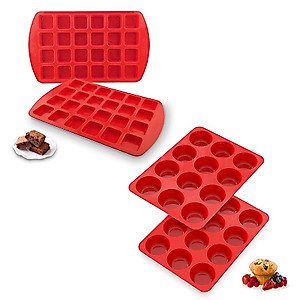 SILIVO 2x Silicone Brownie Pans + 2x Silicone Muffin Pans