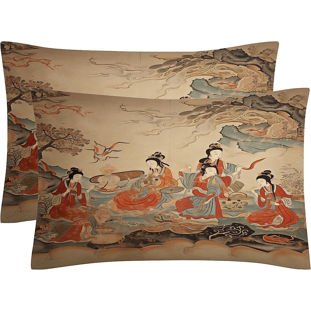 CLOXKS Chinese Duvet Cover Queen Size, Chinese Style Bedding Set 3-Piece Bedroom Decor Set, Soft Microfiber Patterned Comforter Cover with Zipper Ties and 2 Pillowcases