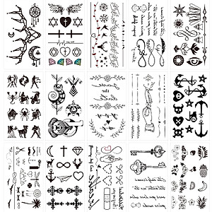 Glaryyears Fake Tiny Temporary Tattoo, 20 Pack Black Sketch Ink Line Small Tattoos Stickers, Various Styles for Fun Party Supplies Vacation on Body Face Hand Wrist