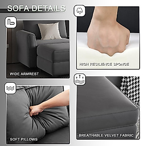 DANNRATCH Modular Sectional Sofa U Shaped Sectional Couch with Reversible Chaise, Sleeper Velvet Modular Couch with Storage Seat for Living Room Furniture Sets Grey