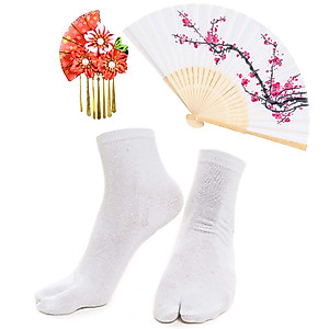 Japanese Anime Women's Kimono Robe Geisha Yukata Sweet Tuxedo Ruffle Dress Blossom Satin Bathrobe Sleepwear Fans Tabi Socks Set White S