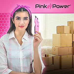Pink Power Pink Box Cutter Retractable, Pink Utility Knife for Carpet, Box Cutter Knife Heavy Duty with 3 Blades and Storage Compartment - Box Opener Pocket Utility Pink Knife Tools for Women - 5 Pack