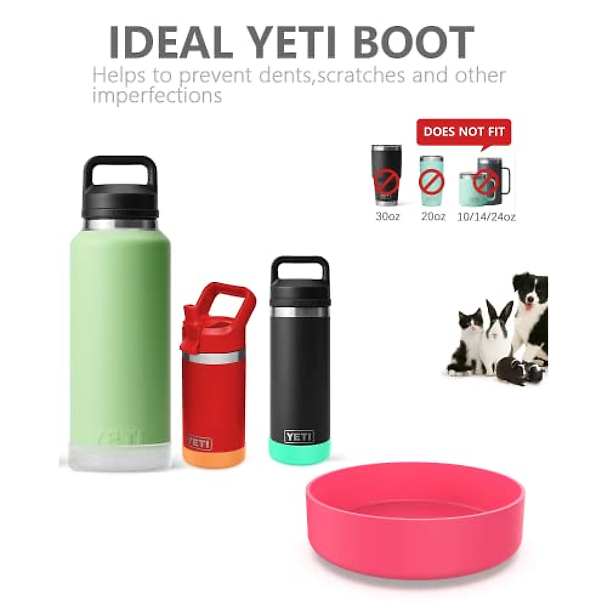ALIENSX Protective Bottom Boot for YETI Rambler 18oz/12oz and Yeti Yonder 25oz Water Bottles, Anti-Slip Silicone Sleeve Cover, Travel Pet Bowl for Dog Cat Food Feeding, BPA Free (12/18oz, Pink)