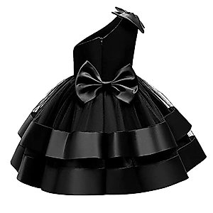 KLFFLGID Baby Girl Tulle One Shoulder Dresses Toddler Flower Girl Formal Dress for Party Wedding Bowknot Tutu Gown Size 100 (Black)