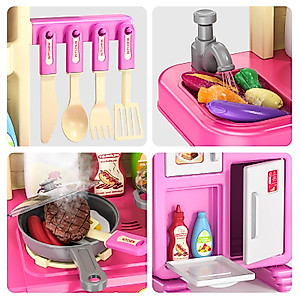TEMI Kids Play Kitchen Playset - Pretend Play Kitchen Accessories for Toddlers 2-5 Years Old, Interactive Girls Toys Play with Lights and Sounds, Toddler Outdoor Playset Gifts for Boys