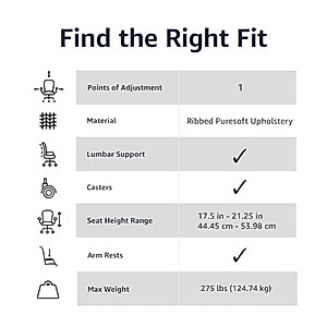 Amazon Basics High-Back Swivel Desk Chair, Ergonomic Ribbed Faux Leather Upholstery, Lumbar Support, Home Modern Style, Stunning White, 45.25" x 24.75" x 23.25"