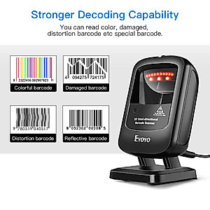 Eyoyo 1D 2D Desktop Barcode Scanner, Omnidirectional Hands-Free USB Wired Barcode Reader, Capture Barcodes from Mobile Phone Screen, Automatic Image Sensing for Supermarket Library Retail Store