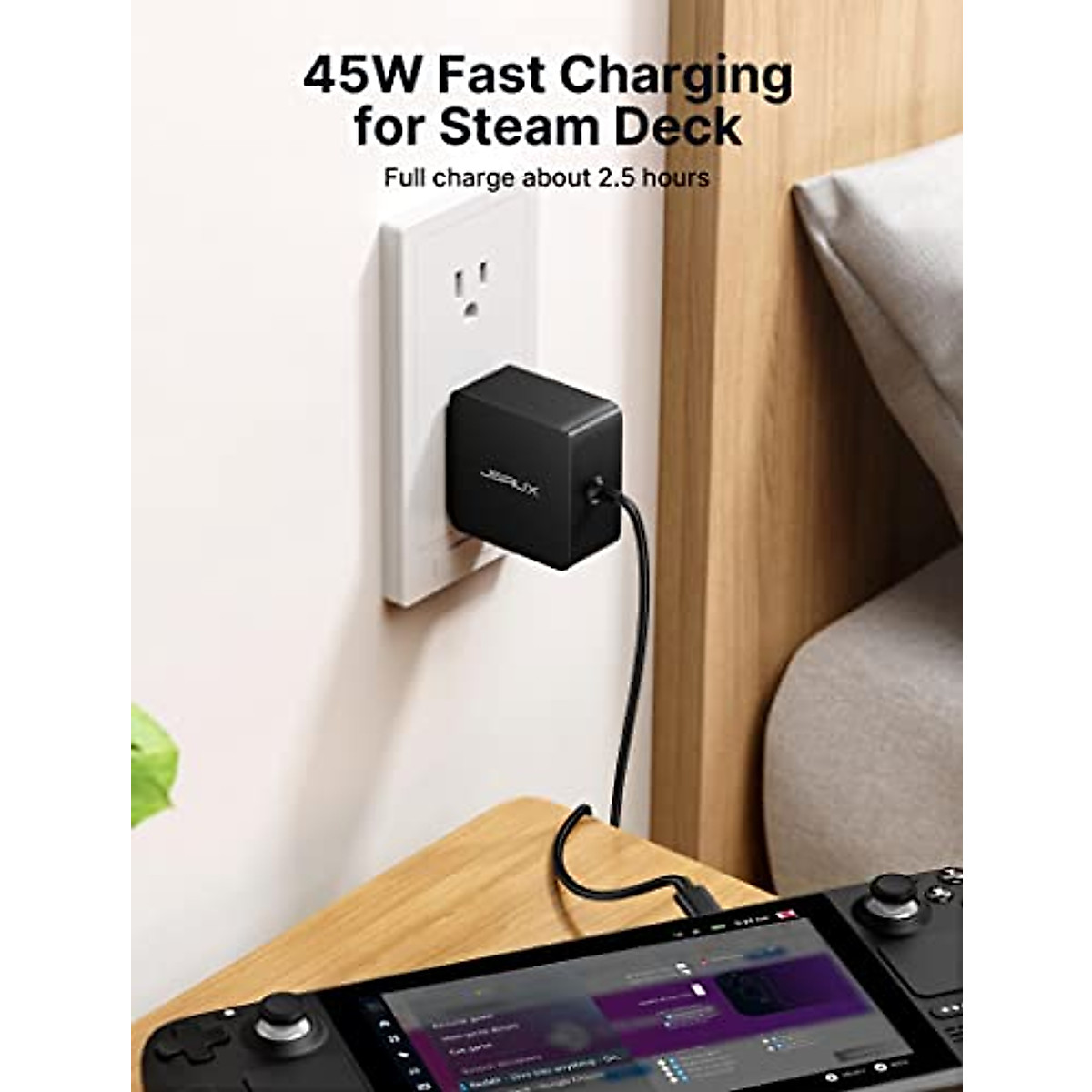45W USB C Power Charger for Steam Deck, JSAUX 5FT Cable Type-C PD 3.0 Fast Charger USB C Wall Adapter Compatible with Steam Deck, Switch, MacBook Pro/Air, Samsung Galaxy S23 S22, iPad Pro/Air, Pixel