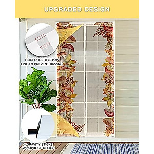 ZOE GARDEN Mushroom Magnetic Screen Door for Sliding/Single/French Doors, Self Sealing Magnets Patio Door Screen Heavy Duty Mesh Curtain, Wild Fall Maple Berry Corn Plant Burlap Autumn