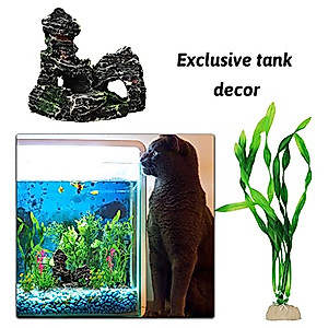 Fish Tank Accessories Aquarium Decorations Plants, 9pcs Green Fish Tank Decorations Plants and Cave Rock Decoration Decor Set, Fish Tank Decor, Aquarium Decor Plastic Plants