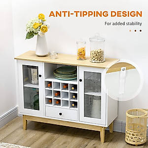 HOMCOM Wine Cabinet, Coffee Bar Cabinet with 12-Bottle Wine Rack, Drawer and Glass Doors, Kitchen Buffet Cabinet, White