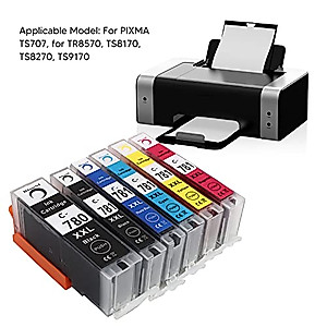 Ink Cartridge with 5% Coverage, Smoothly Print Clear Fadeless Printer Cartridge, for PIXMA TS707 TR8570 TS8170 (BK BK C M Y PB)