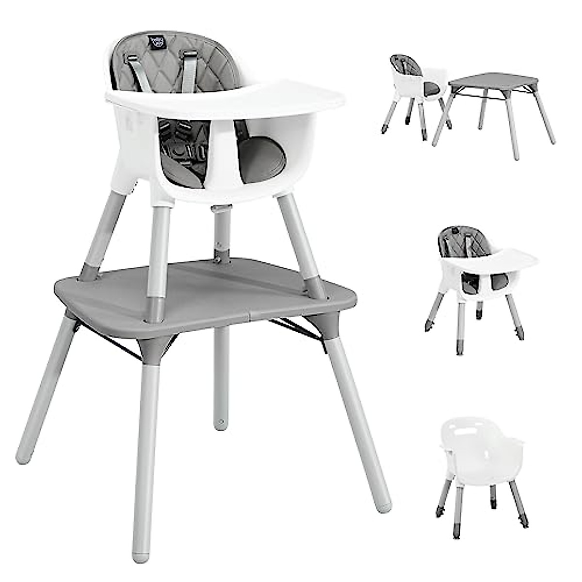 BABY JOY 5 in 1 Convertible High Chair, Infant Dining Chair Booster Seat with Removable Tray, 5-Point Harness, Detachable PU Leather Cushion, Highchair for Babies and Toddlers of 6-36 Months, Gray