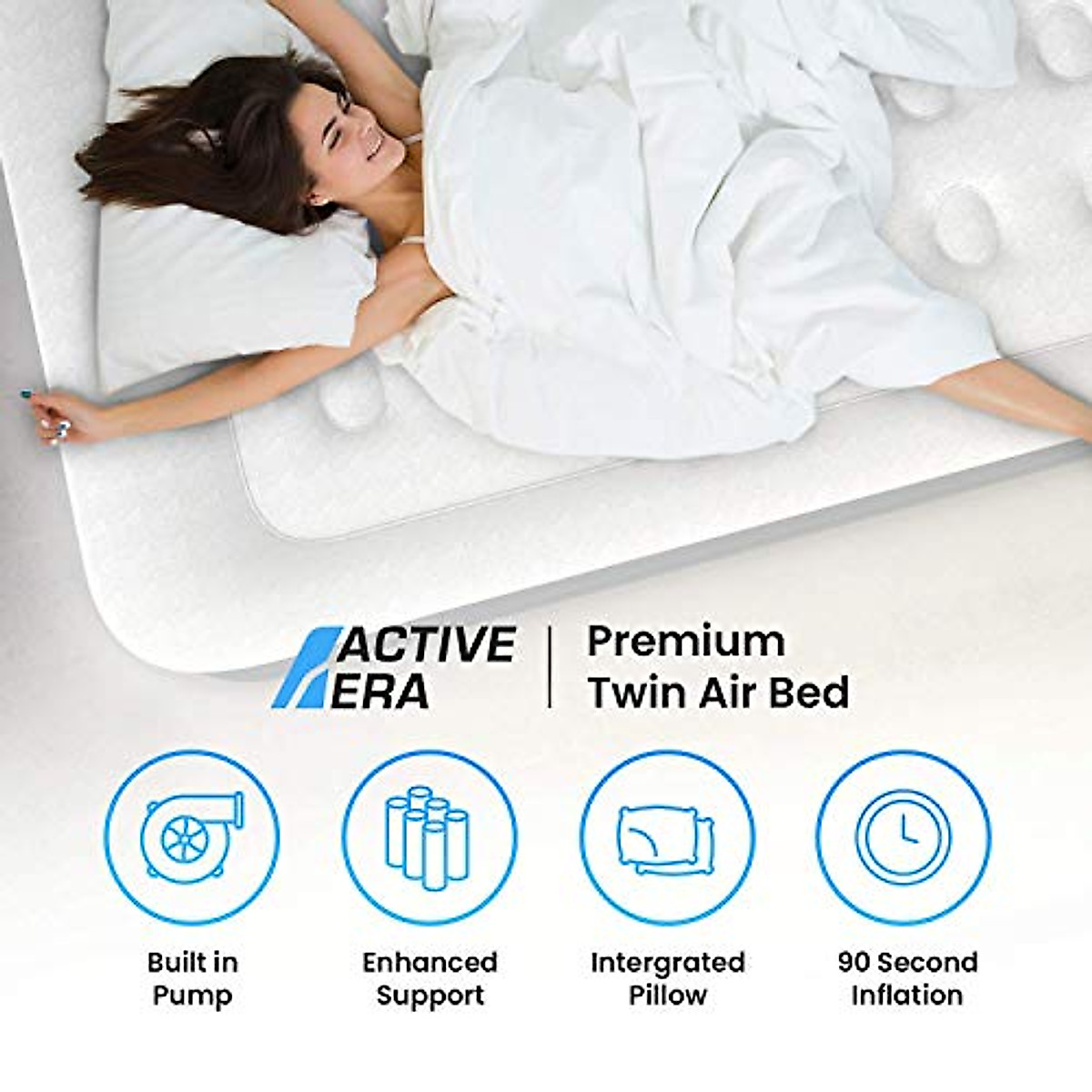 Active Era Tall Twin Air Mattress with Built in Pump & Raised Pillow, Elevated Inflatable Mattress, Heavy Duty Puncture Resistant Inflatable Bed, Blow Up Mattress Air Bed, Waterproof Airbed Mattress