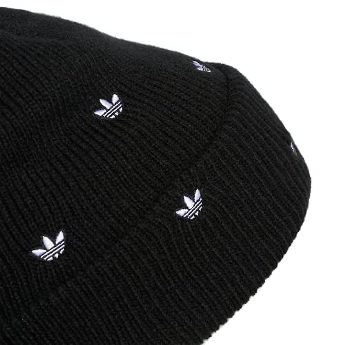 adidas Originals AOP Embroidery Cuff Fold Beanie, Black/Black/White, One Size