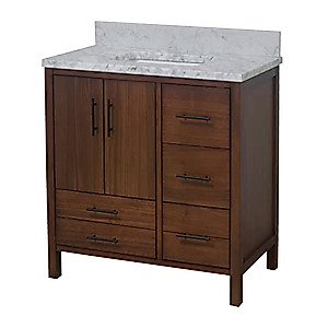 California 36-inch Bathroom Vanity (Carrara/Walnut): Includes Walnut Cabinet with Authentic Italian Carrara Marble Countertop and White Ceramic Sink