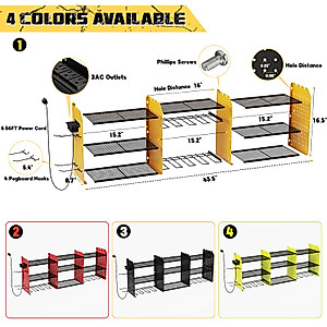 Power Tool Organizer, 45.5 Inch Cordless Drill Holder Wall Mounted, 3 Layers Tool Organizers with Outlet Power Strips , Garage Storage Rack for Toolbox/Impact Wrenches/Screwdriver/Plier/Hammer