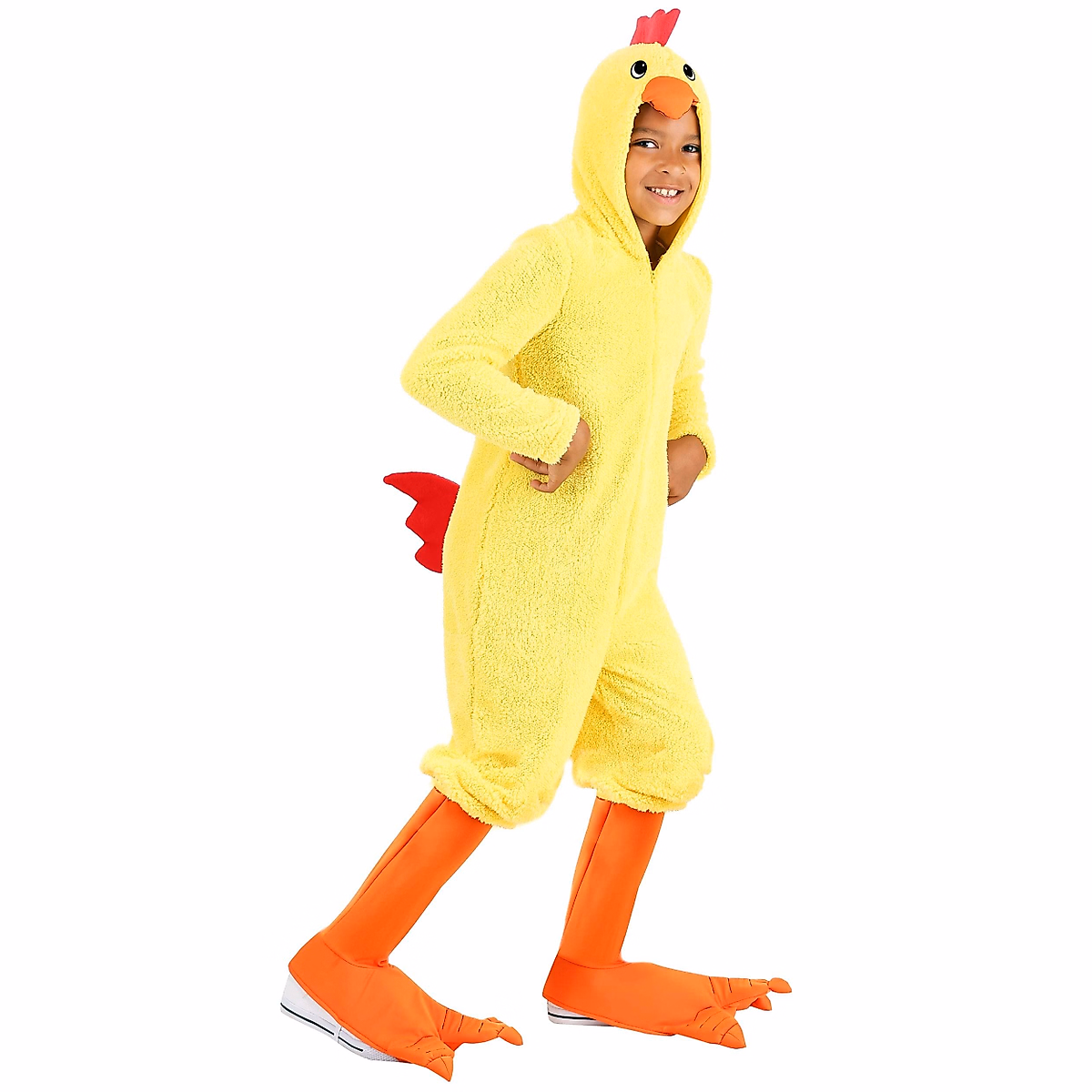 Fun Costumes Cluckin' Chicken for Kids, Yellow Baby Chick Hooded Bodysuit Outfit for Children Medium