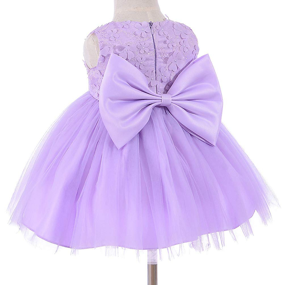 Purple Baby Girl Formal Dress Baptism Bowknot Embroidery Lace Flower Tutu Girl Dress Tulle Princess Wedding Party Baby Toddler Dress Newborn 3 Months