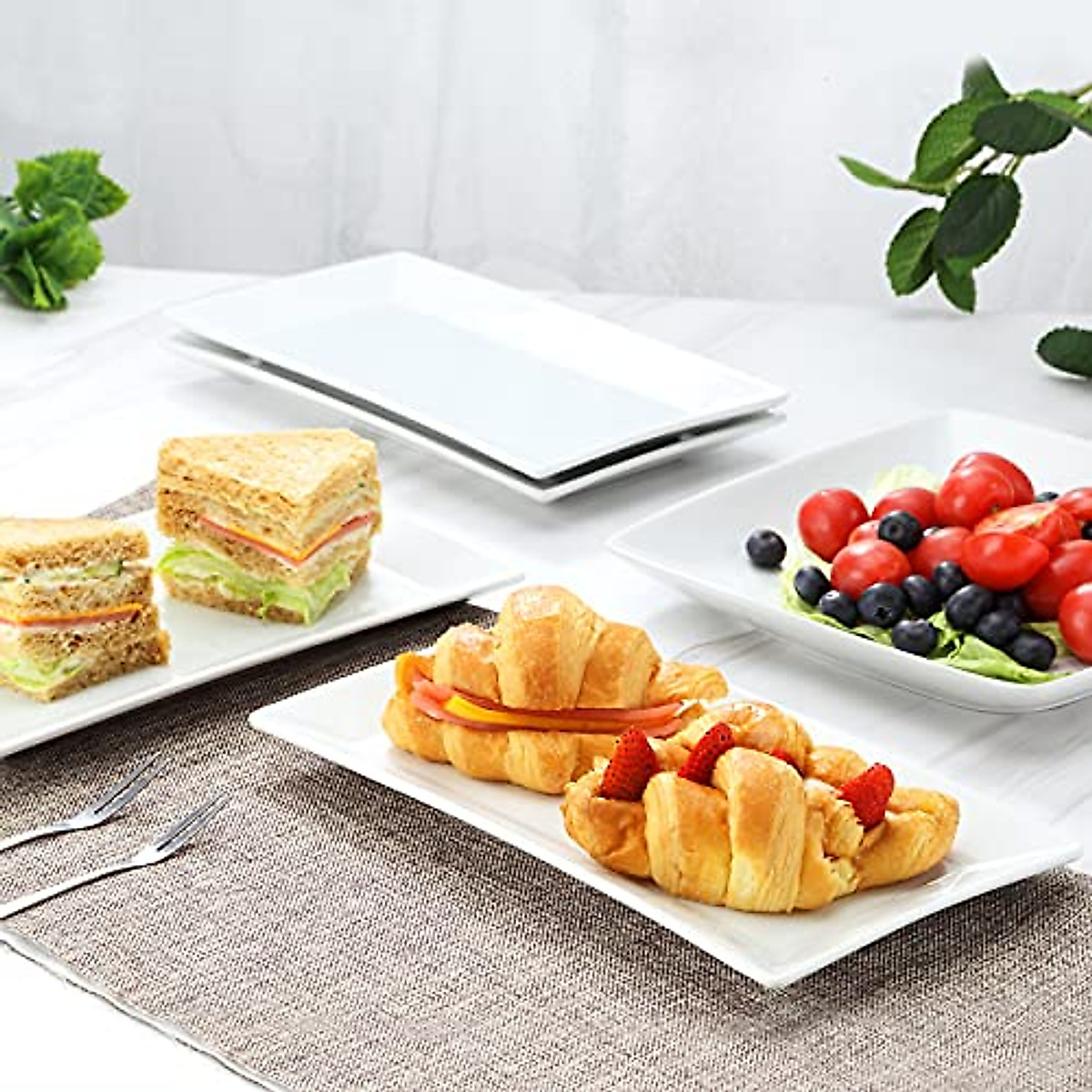 Yedio Porcelain Rectangular Dinner Platters, 9.75 Inch Rectangular Serving Platters for Sushi, Snacks, Cake, Meat, Appetizer Platters-Set of 4, White