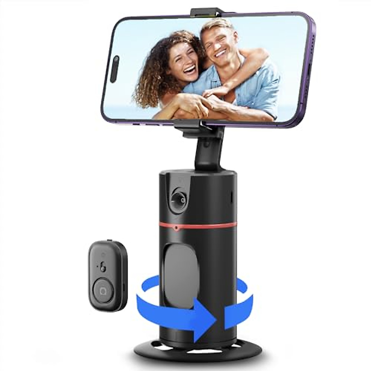 Auto Face Tracking Tripod - 360° Rotation Auto Tracking Phone Holder, No App, Phone Camera Mount with Remote and Gesture Control, Rechargeable Smart Shooting Holder for Video Recording (No Light)