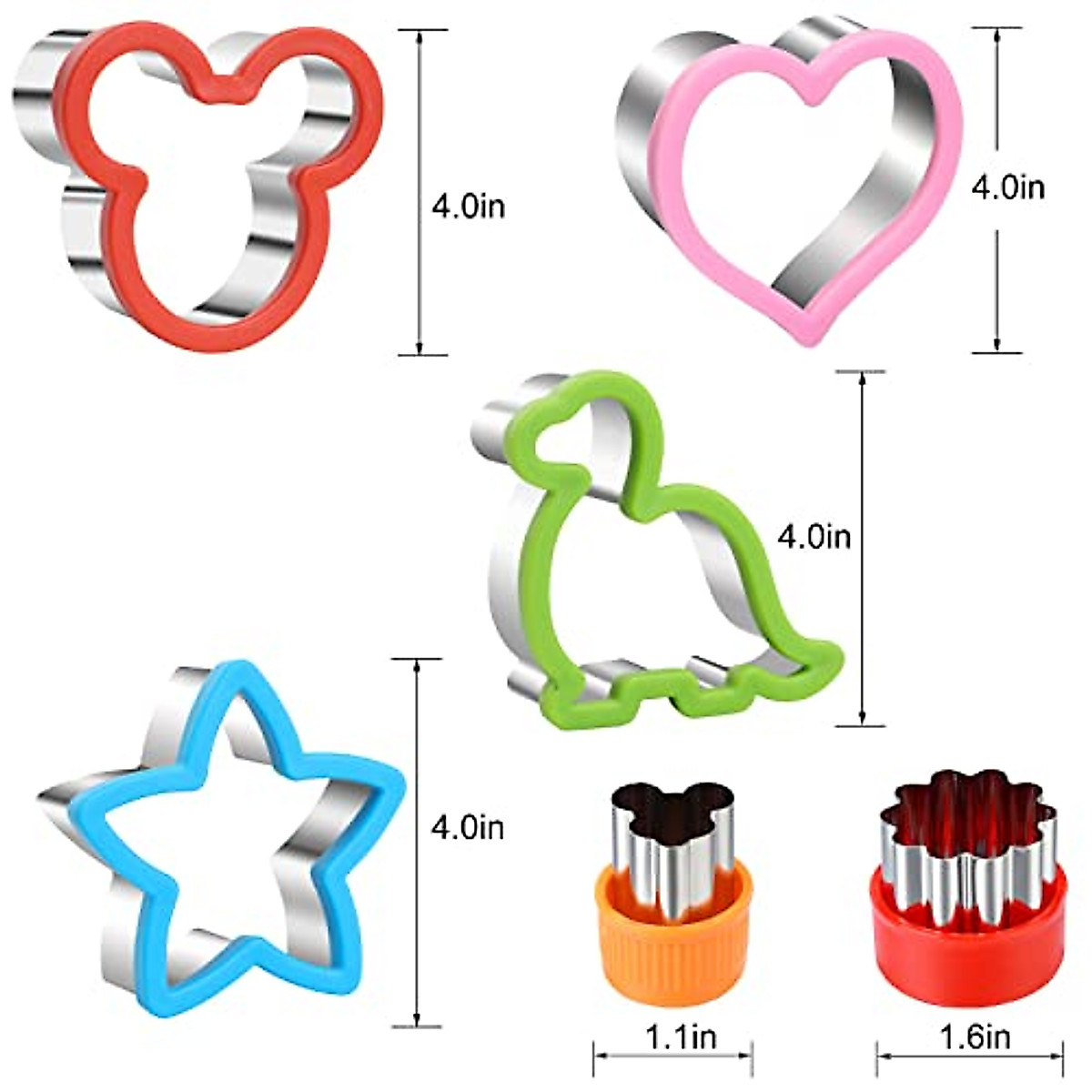 Elfkitwang Sandwich Cookie Cutters Set, Dinosaur,Heart,Star,Mouse,Sandwich Knife Cookie Knife Vegetable Cutter Food Grade Cookie Mould.(12Pcs)