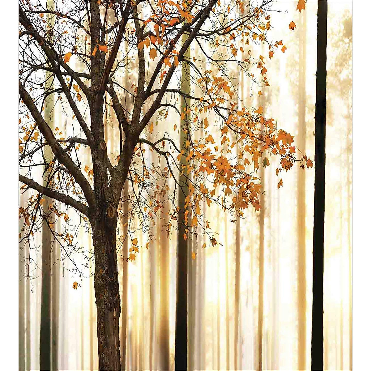 Ambesonne Autumn Duvet Cover Set, Picture of a Lonely Tree Leaves on an Abstract Woodland Background Print, Decorative 3 Piece Bedding Set with 2 Pillow Shams, Queen Size, Orange Brown