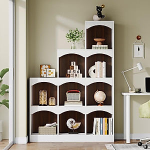 Tribesigns 9 Cubes Bookshelf, Modern 9-Cube Stepped Etagere Bookcase, L-Shaped Ladder Corner Open Bookshelf, Wood Storage Display Shelf for Living Room Home Office, White