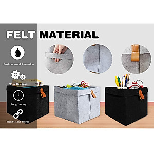 Felt Storage Basket, Fabric Cloth Storage Bin Collapsible Organizer Basket with Handle for Cloth Toys Fordable Cloth Bin for Bedroom Playroom Office Hard Bottom (large, gray)