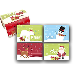Jumbo Christmas Gift Tag Stickers Modern Red, Green, White, Silver, and Gold Xmas Designs - Looks Great on Gifts Presents, Wrapping Paper and Gift Bags