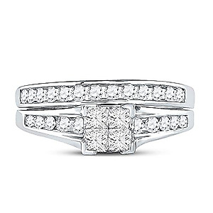 Jewels By Lux 10kt White Gold Womens Diamond Princess Bridal Wedding Engagement Ring Band Set 7/8 Cttw Ring Size 8.5