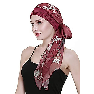 Women's Cancer Headwear Bamboo Scarf with Cap Compliments Head Wraps Chemo Turbans