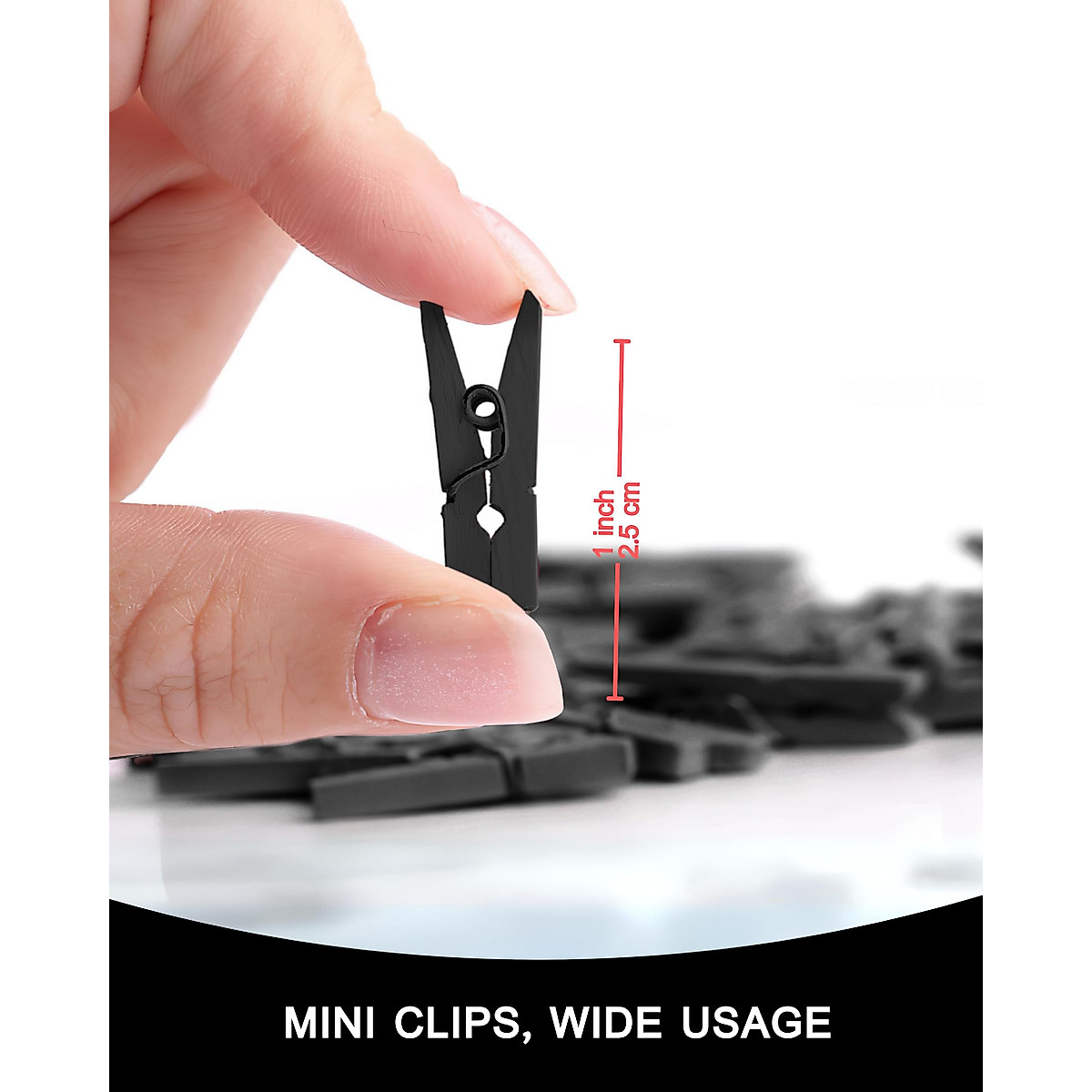 Mini Clothes Pins Wooden Clothespins for Photo 1 Inch 150 PCS Tiny Wood Clips Close Pins for Baby Clothing Hanging Classroom Crafts (Black)