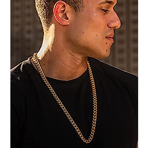 LIFETIME JEWELRY Miami Curb Square Cut Cuban Link Chain Necklaces 24k Gold Plated (5mm & 9.5mm) (24 inches, 9.5mm, Gold)