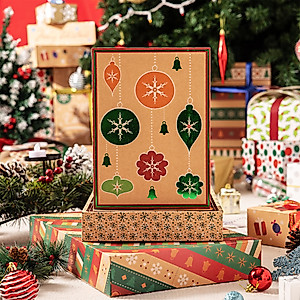 JOYIN 12 Christmas Foil Kraft Gift Boxes with 3 Sizes (Robe, Shirt and Lingerie Boxes) for Xmas Goody Gift Boxes, School Classrooms Party Favors Decoration, Holiday Present Wrap Décor