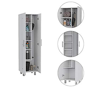 Nala Cleaning Cabinet with 5 Shelves and Hanging Rack in White