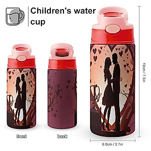 Stainless Steel Water Bottles Kissing Silhouette Travel Water Cups with Handle And Silicone Straw Drinking Cup with Leak Proof Lid Thermo Travel Mug for Women Men