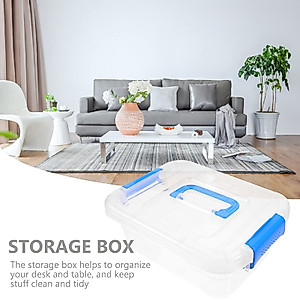 Zerodeko Storage Containers 5pcs Plastic Carrying Case with Handle, Transparent Desktop Storage Box Stackable Storage Bin with Lid Latching Clear Storage Bins Storage Box Ornament Storage