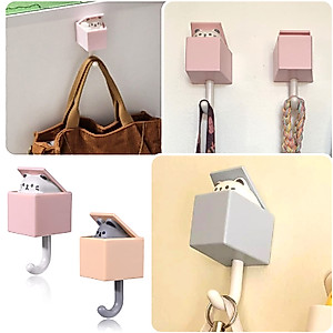 Juome Cute Cat Key Hook, 4Pcs Adhesive Coat Hooks Key Holder for Wall Decorative, Cat Hooks for Coat, Bag, Hat, Towel, Key Hooks for Wall Hanging Decorations