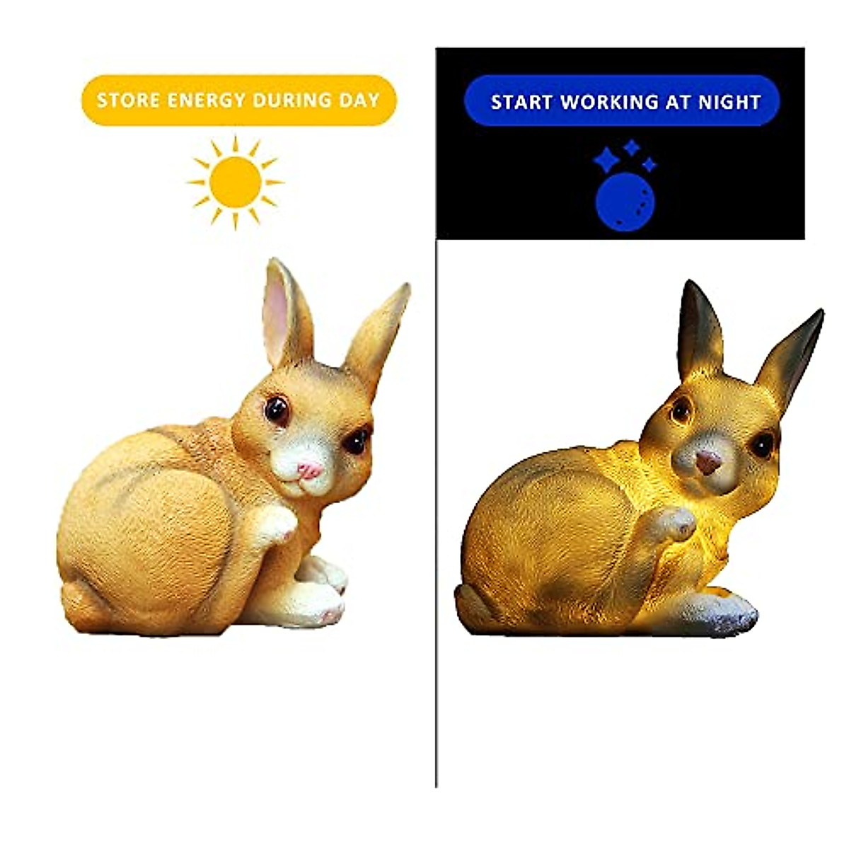 shumi Solar Garden Statue Bunny Figurine, Waterproof Resin Bunny Garden Decoration Animal Sculpture Ornaments with Solar Outdoor Light for Patio Pathway Backyard Yard Easter Decor, Warm White