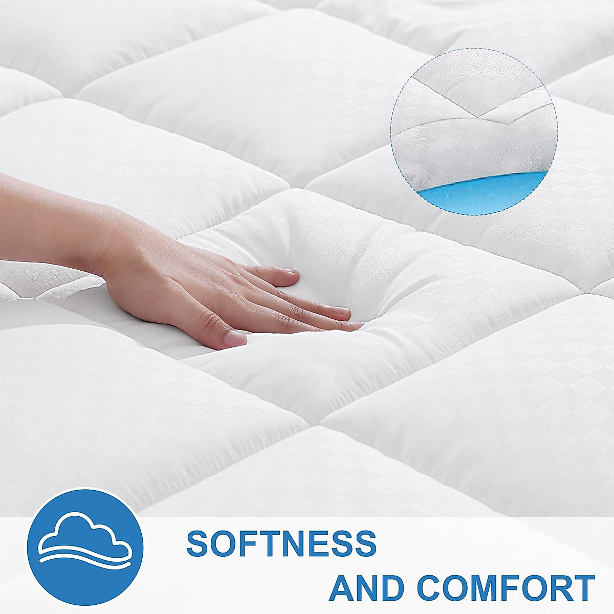 OLANLY Queen Quilted Fitted Mattress Pad - Elastic Fitted Mattress Topper - Cooling Soft Mattress Cover Stretches up to 21 Inches Deep, Machine Washable Mattress Protector (60x80 inch, White)