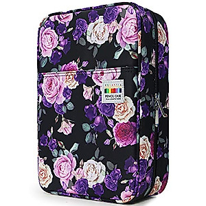 YOUSHARES Big Capacity Colored Pencil Case - 300 Slots large Pen Case Organizer with Multilayer Holder for Prismacolor Colored Pencils & Gel Pen (Purple Pink Rose)