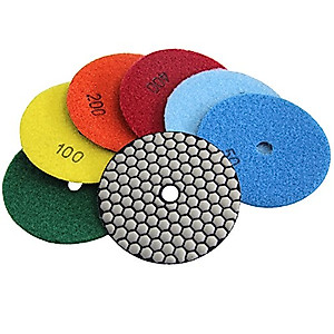 Easy Light 4" Dry Diamond Polishing Pads for Granite Marble Polisher (7 Pcs Set, Grit 50-3000)