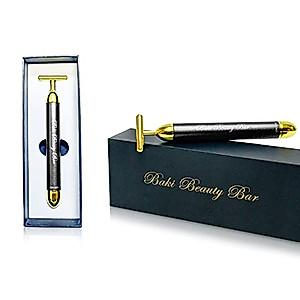 Baki Beauty Bar Electric Face Massager - T-Shape Face Tool for Skin Care - Easy to Use - Black Gold bar - Anti-Aging face Lifting Beauty Product